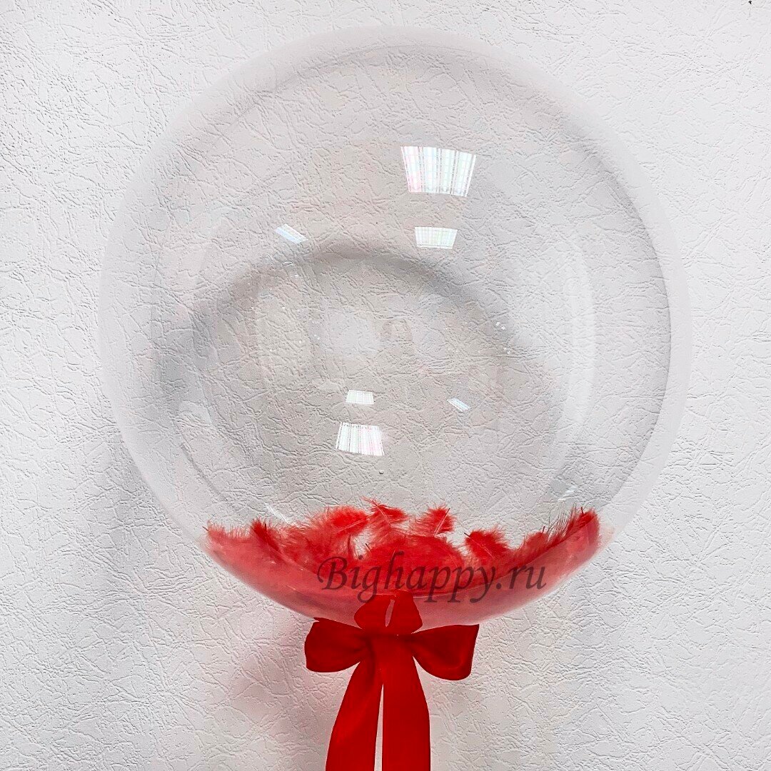 Шар Bubbles c красными перьями