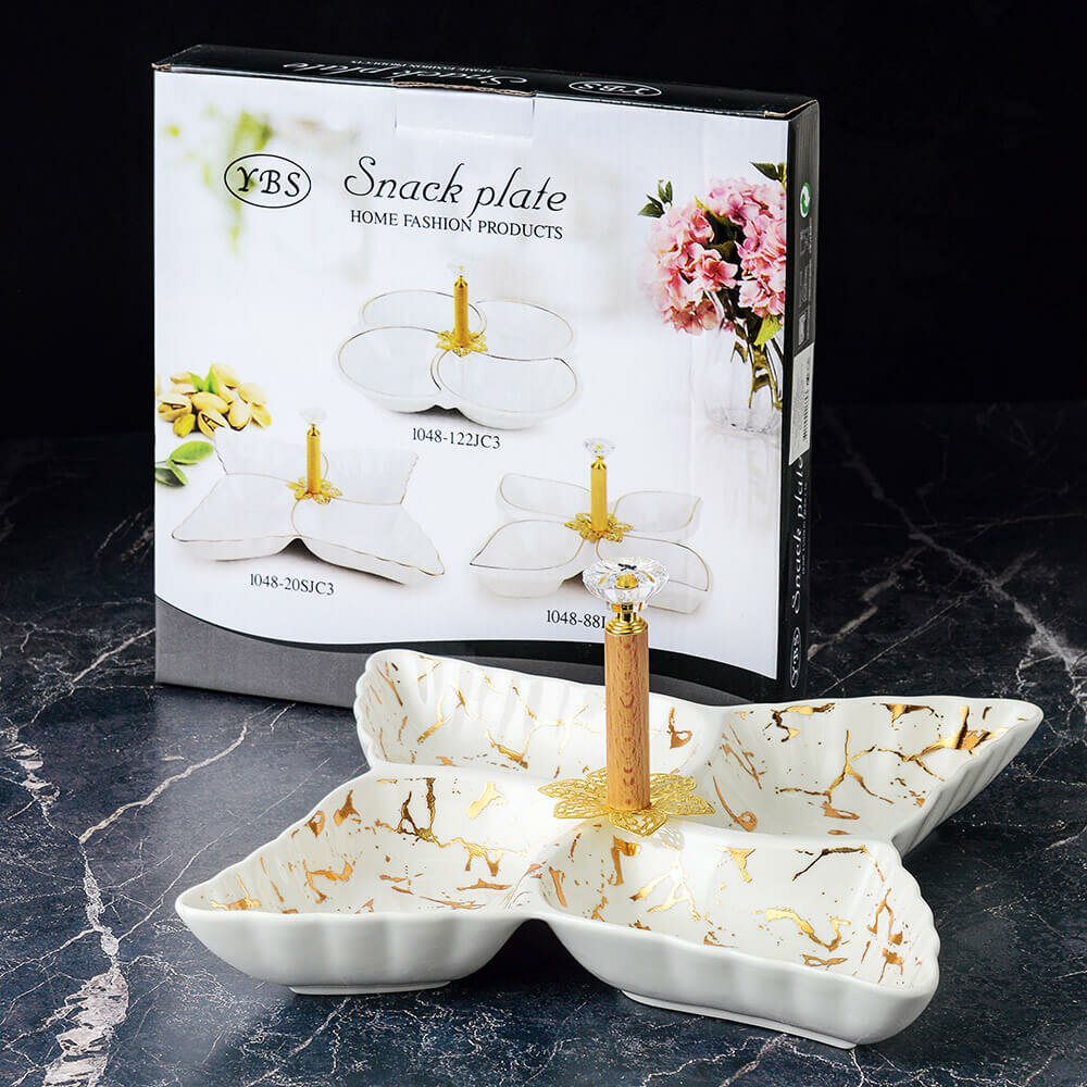 Менажница керамическая 4 секции "Золотой мрамор"