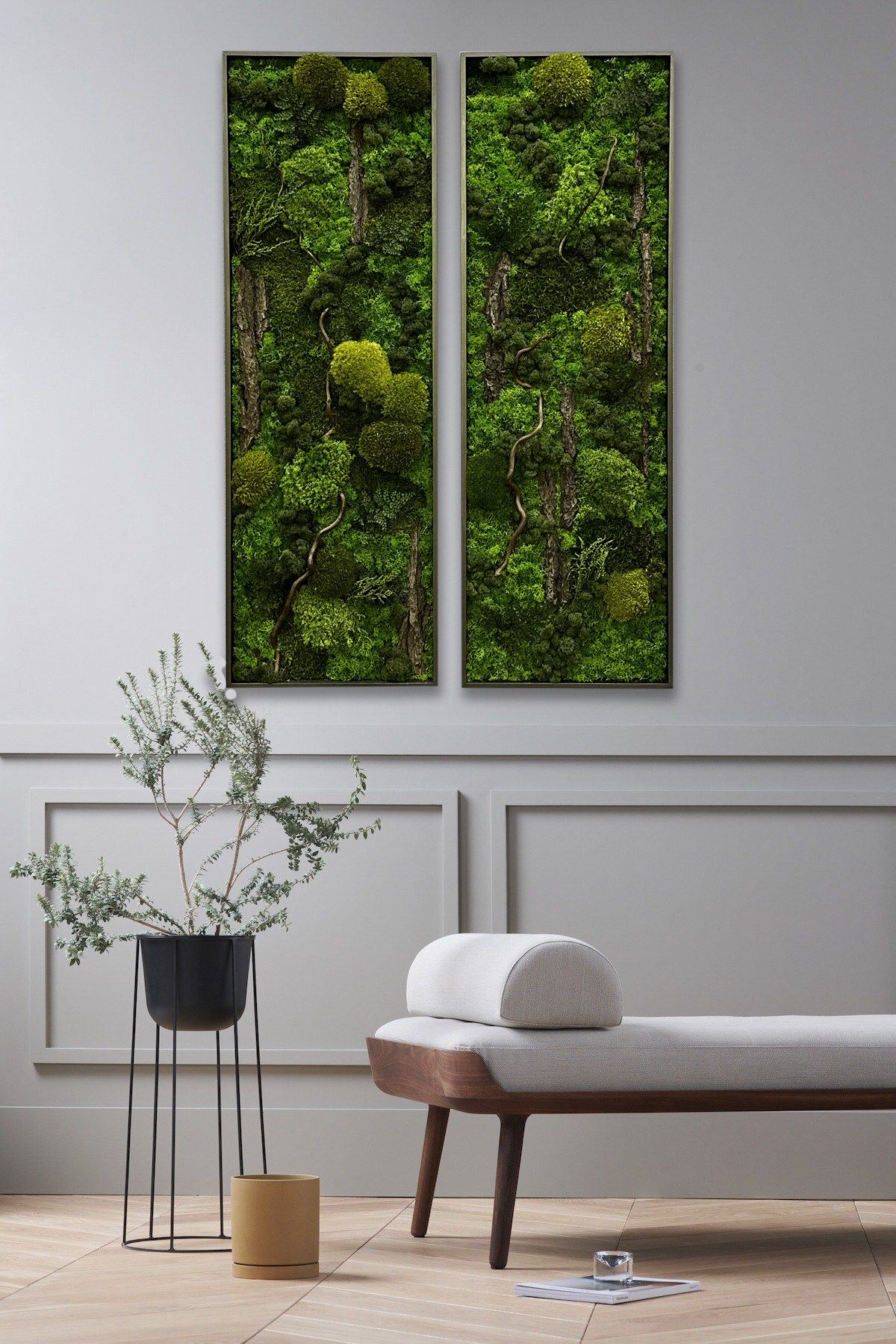 Картина "На опушке" Диптих из стабилизированного мха и растений в подарочной упаковке, 117*40 см.