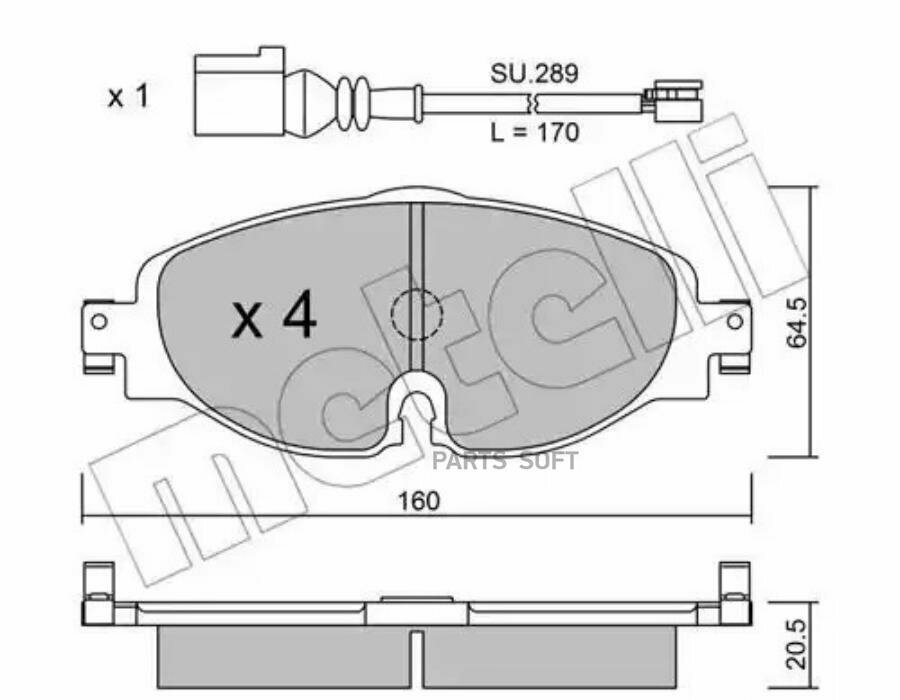К-т дисков. тормоз. колодок Audi A3 2012-, Seat Leon 2012, Skoda Octavia 2012, VW Golf VII 2012- с датчиком Front Metelli а.