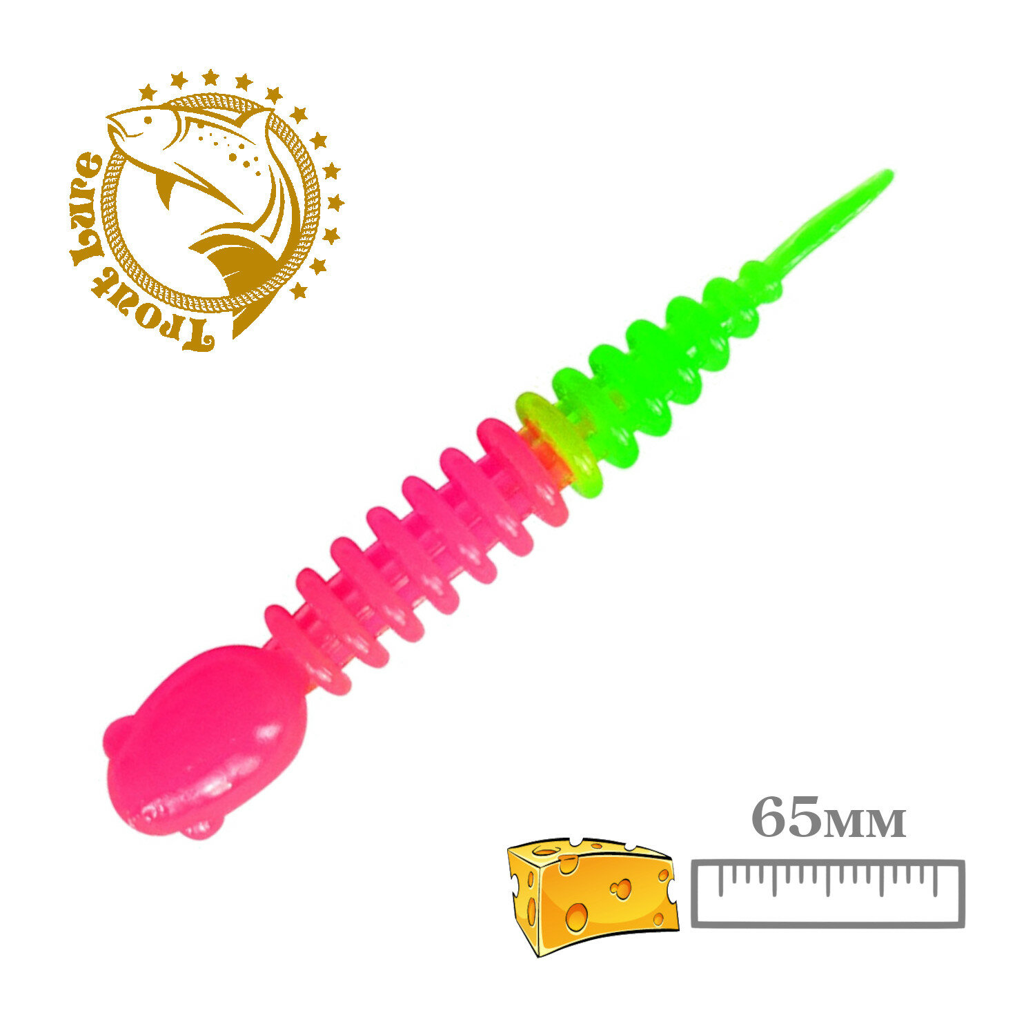 Силикон TROUT LURE (SANSAN) в банке, GOLOVASTIK 65, СЫР, COL. 33 (Pink-Green), (12шт)