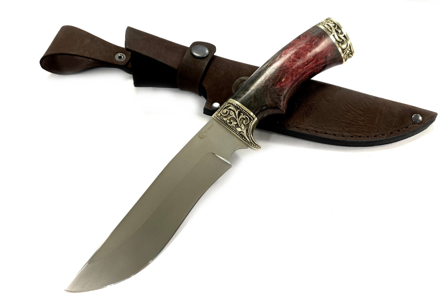 Нож Галеон, сталь Elmax, рукоять карельская береза, мельхиор