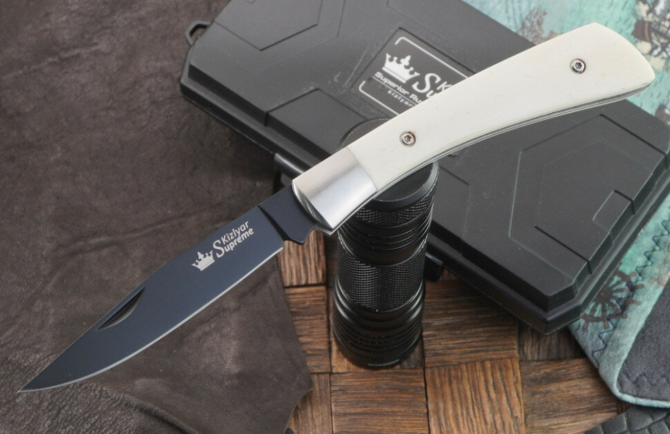 Классический складной нож Kizlyar Supreme Gent, сталь D2, black titanium, рукоять кость