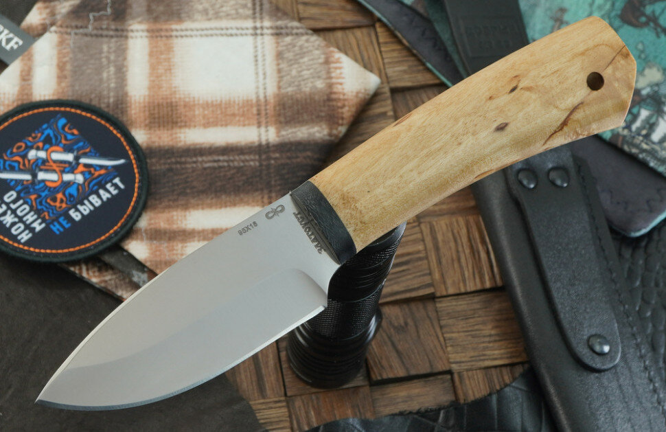 Нож с фиксированным клинком АиР Добрый, сталь 95х18, рукоять карельская береза