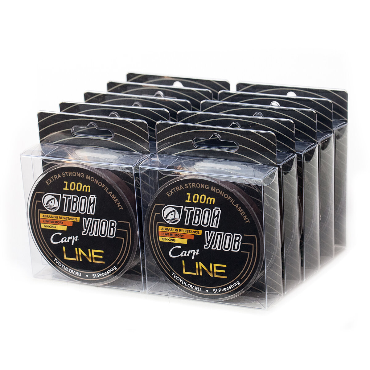 Леска Твой Улов Carp Line, толщина 0.4 мм, тест 12.32 кг, длина 100 м, цвет коричневый, 10 штук