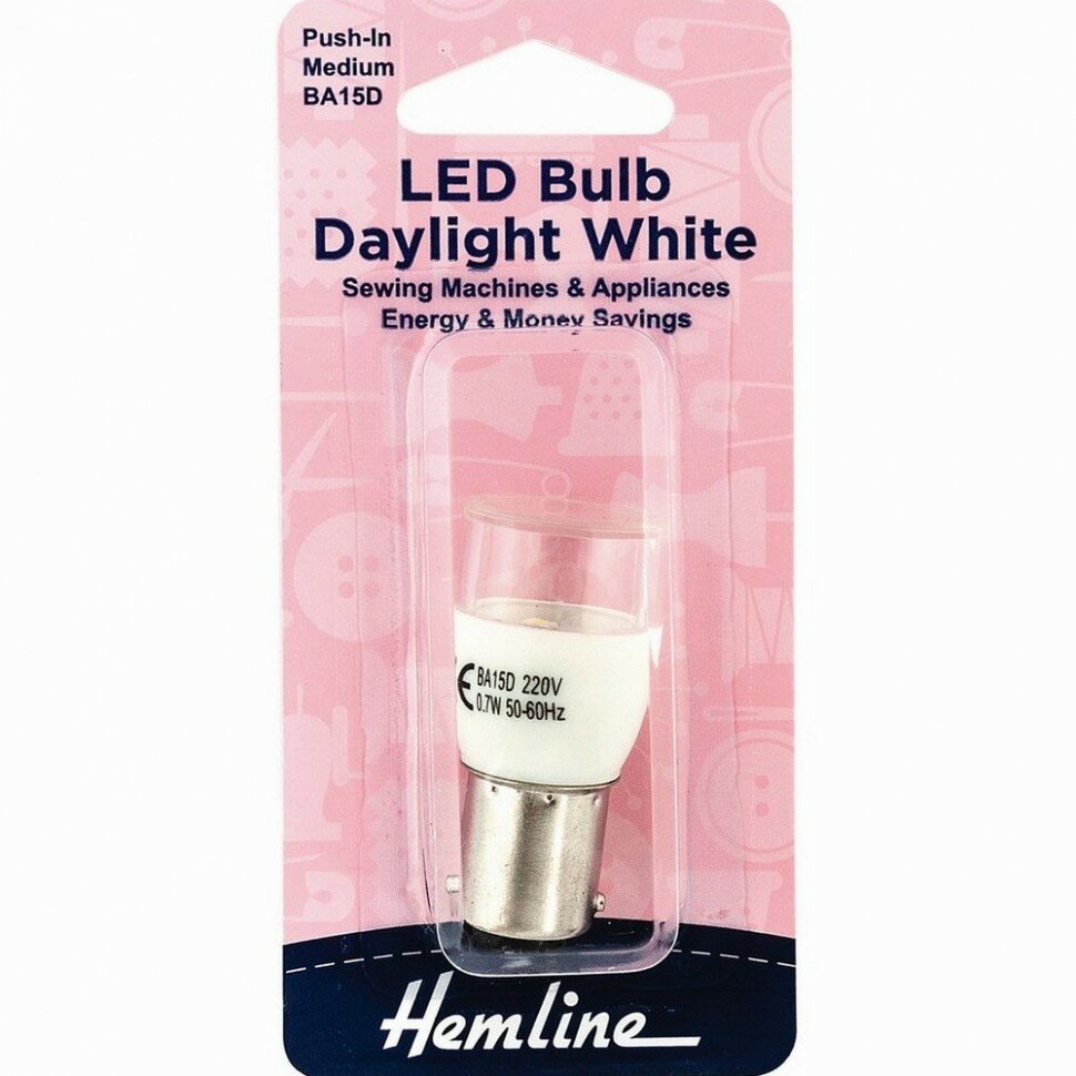 Hemline 130. M. LED Лампочка для швейных машин LED, вставляющаяся (штыковая), средняя, 22 x 48 мм; 7/8" x 1 7/8"