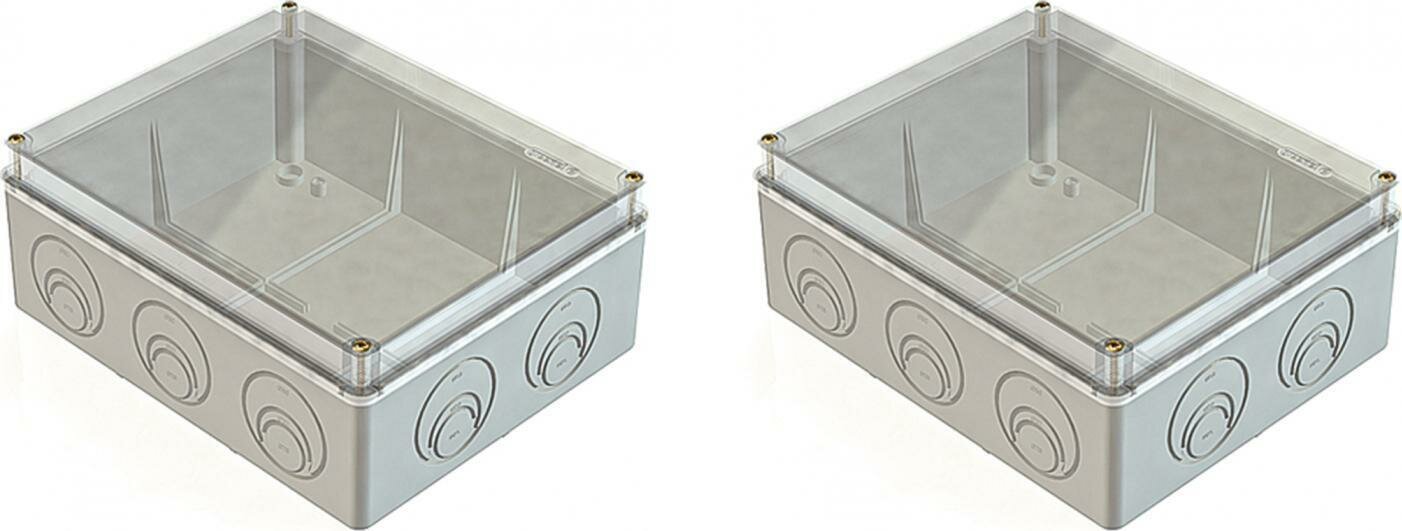 Коробка распределительная GREENEL 240x195x97 прямоугольная 10 вводов для открытого монтажа с прозрачной крышкой IP44 (комплект из 2 шт)