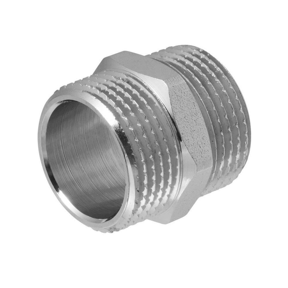 Ниппель MPF 3/4" бочонок латунный никелированный наружная резьба ИС.072165