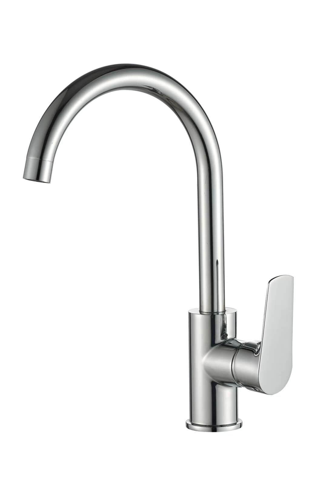 Смеситель для кухни VODA Hill HI 519 однозахватный, высокий поворотный излив, цвет: хром