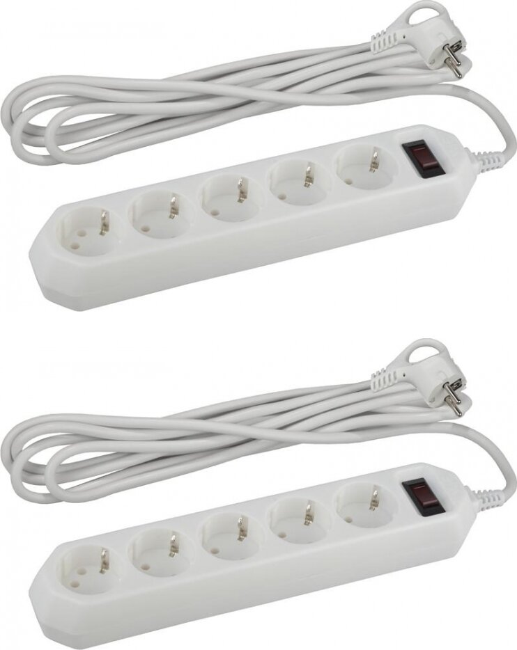 Сетевой фильтр Эра USF-5es-1.5m-W пятиместный с заземлением 1.5 метра белый (комплект из 2 шт.)