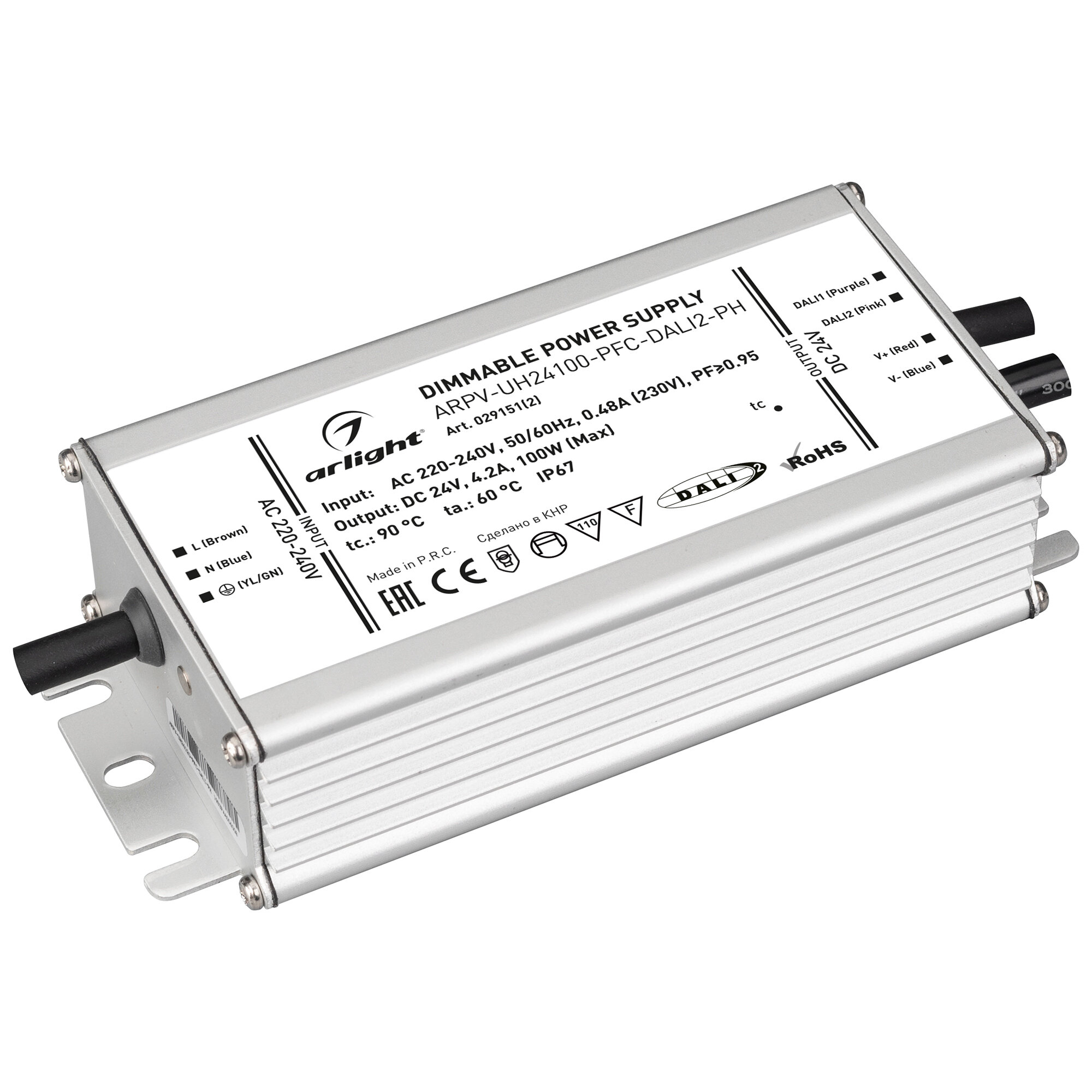 Диммируемый источник напряжения Arlight Блок питания ARPV-UH24100-PFC-DALI2-PH (24V, 4.2A, 100W) (Arlight, IP67 Металл, 7 лет)