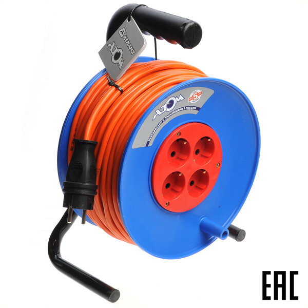 Удлинитель на пласт. кат. "Атлант" (50м 3500Вт) 4 роз. "евр" 16А IP20 40174