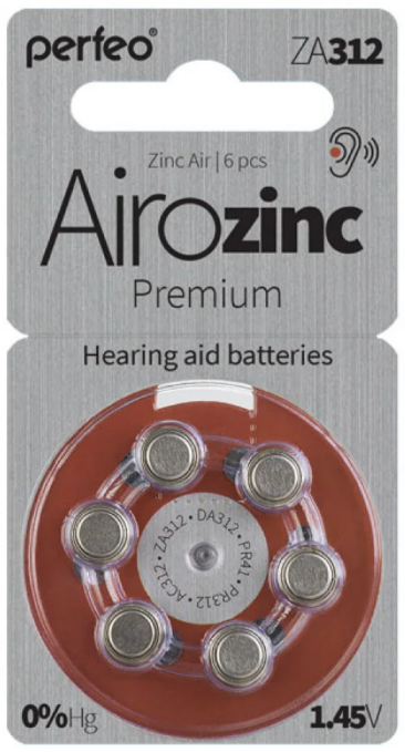 Батарейка PERFEO Airozinc Premium ZA312 BL-6 Zinc Air 1.45V, 6 в упаковке.