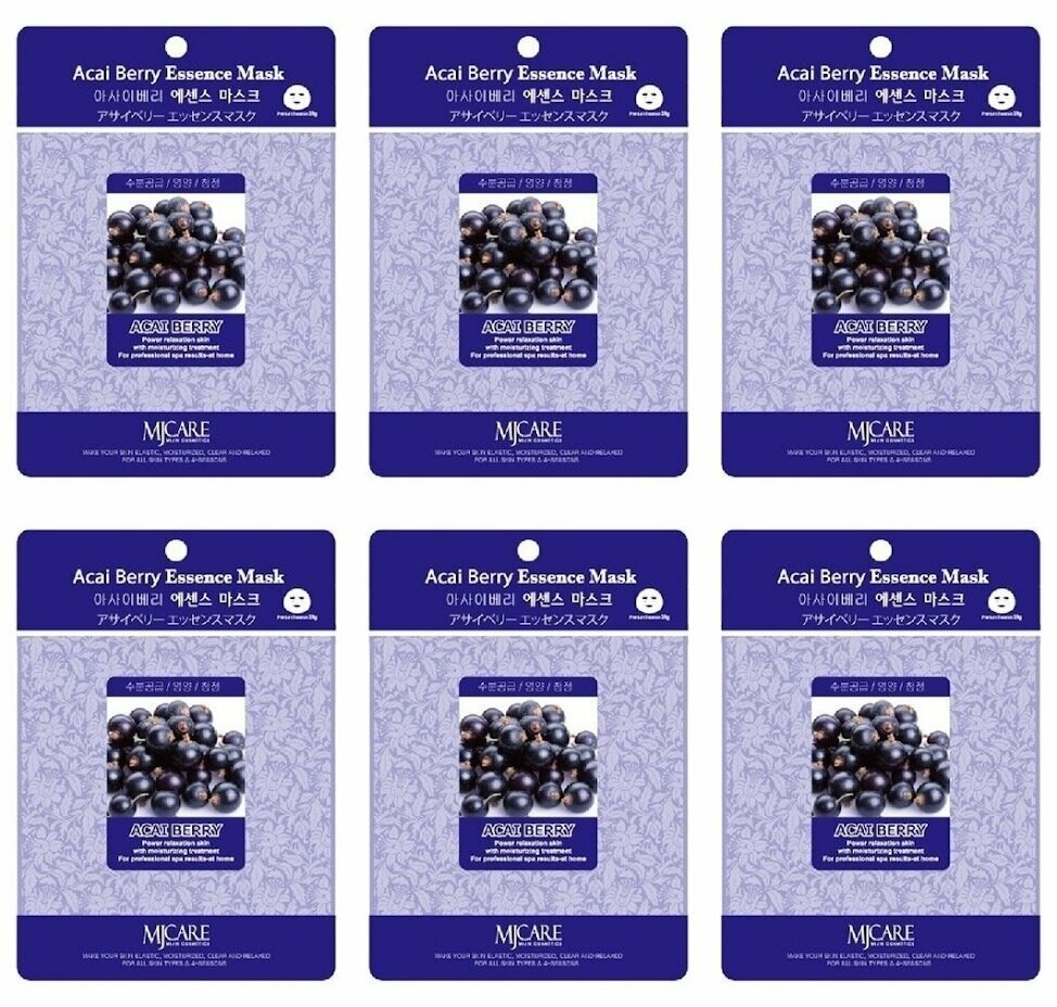 Mijin Essence Маска тканевая для лица Ягоды асаи Acai Berry Essence Mask, 23 гр, 6 шт