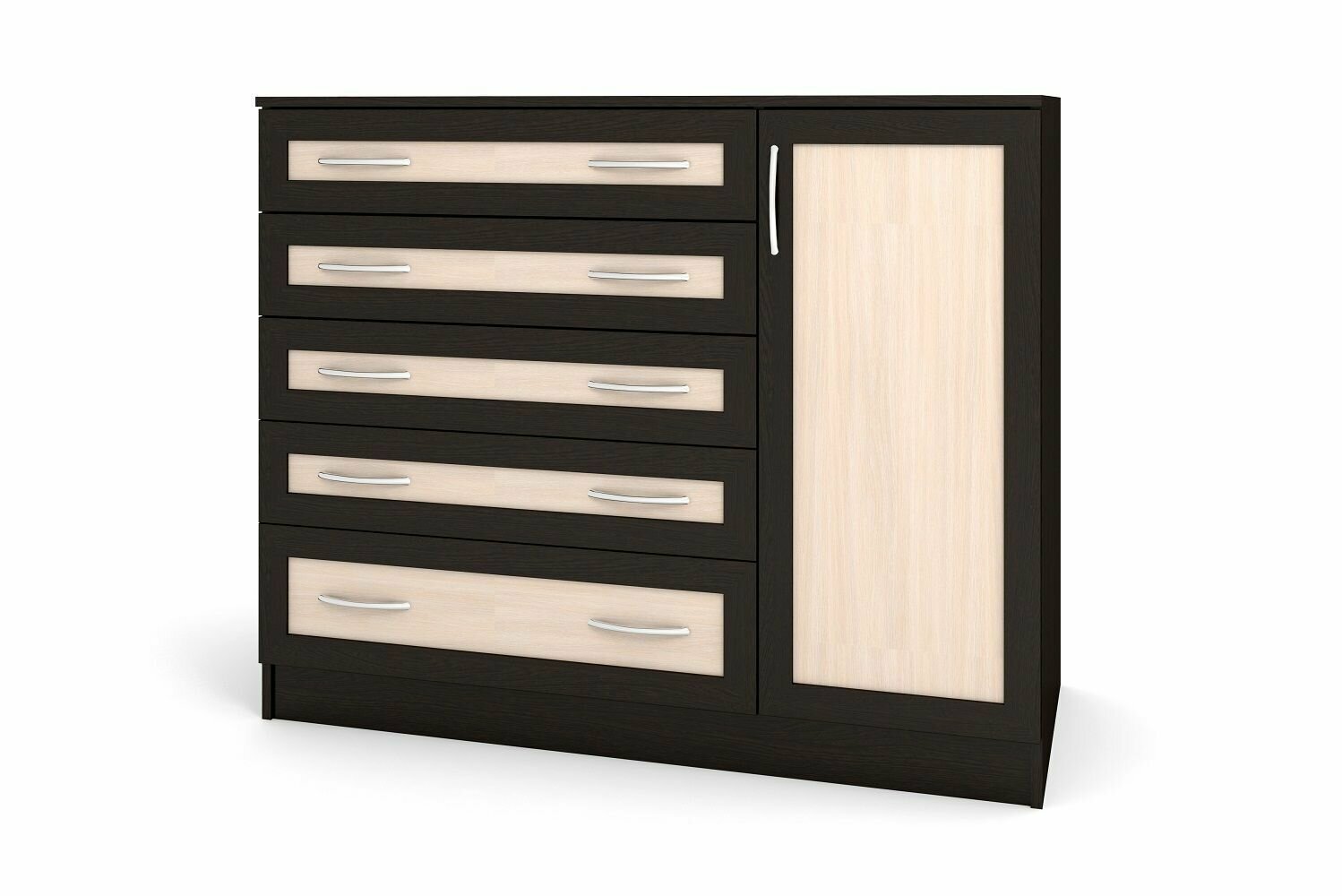 Комод Иван 1:5 120х50х100 венге цаво, дуб млечный, рамка квадро, дверца справа