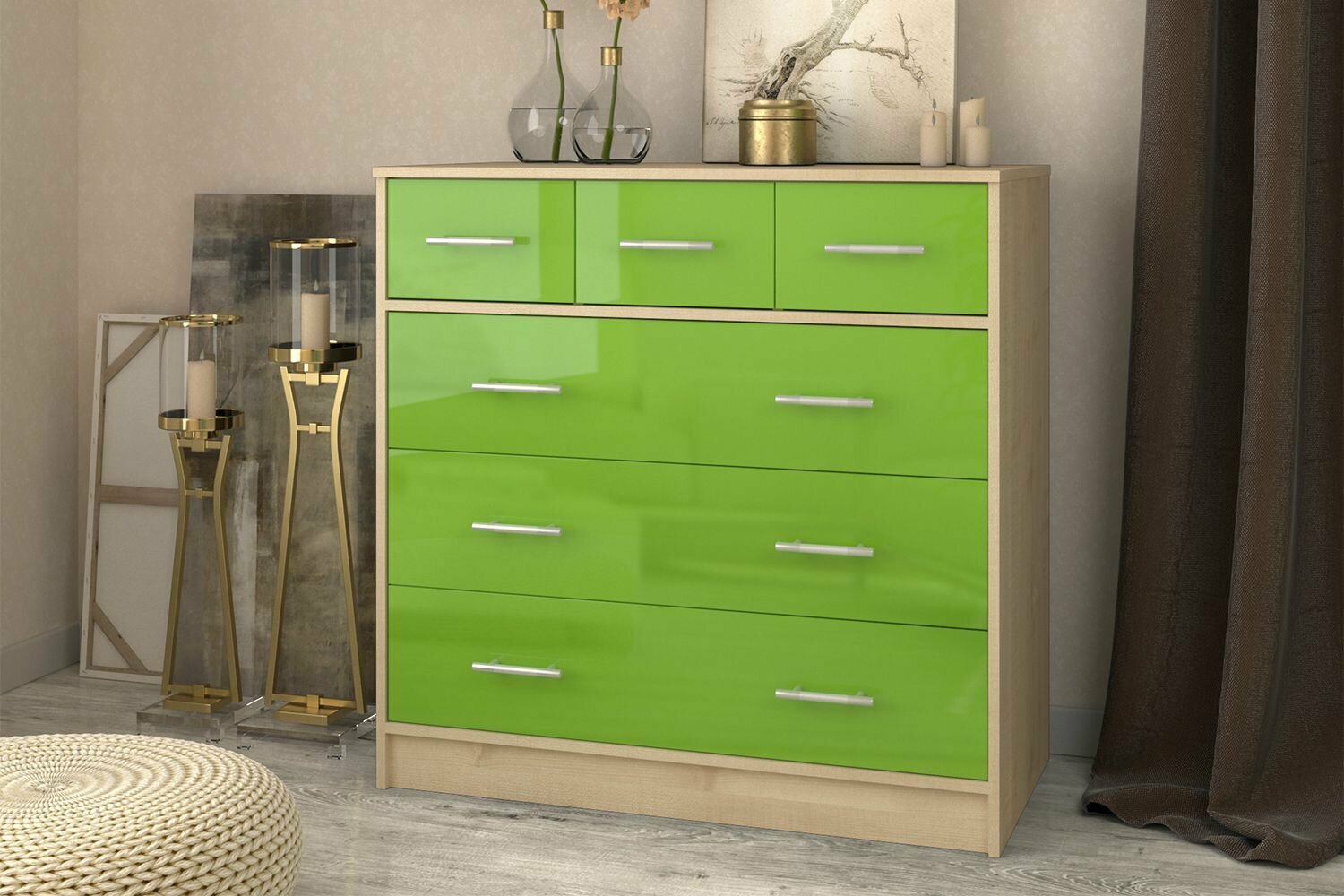 Комод Бонапарт 6 МДФ глянец Лайм DM357-6T, корпус клен танзау