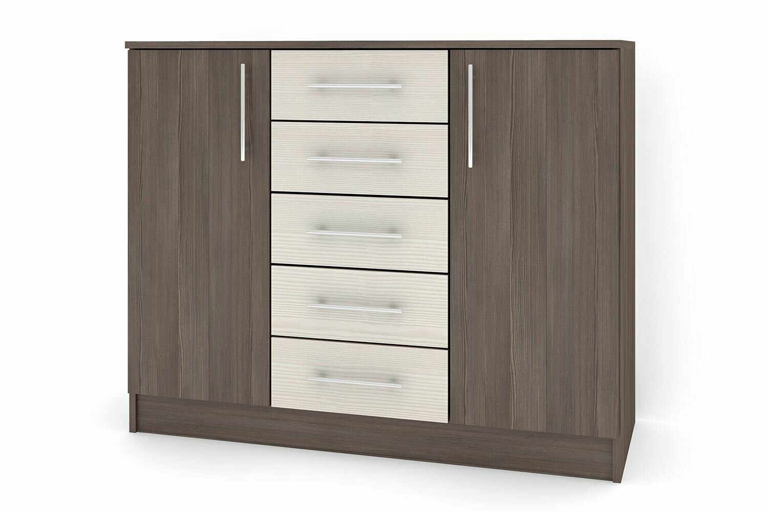 Комод Контраст 7 ЛДСП 110х44х90 ясень анкор темный/бодега белый, 5 ящиков и 2 дверцы