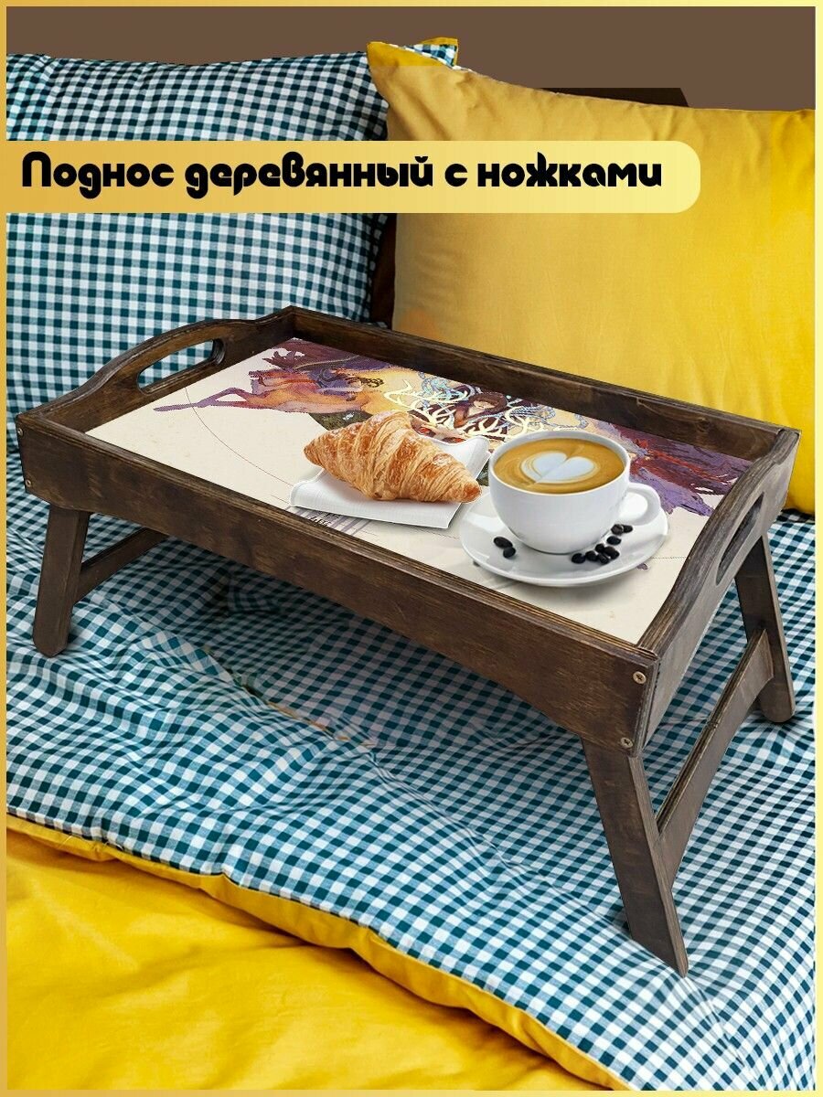 Деревянный поднос на ножках с рисунком Аниме -1078