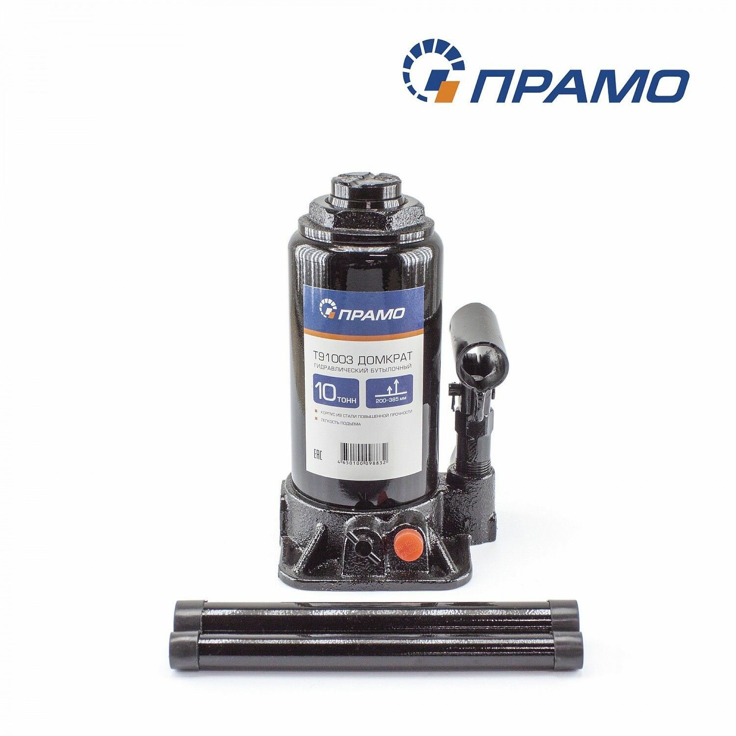 Домкрат 10 т. гидравлический бутылочный (200-385 мм) "прамо", T91003