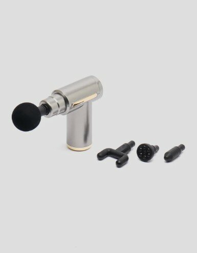 Перкуссионный массажер, для тела, беспроводной, 6 режимов, 4 насадки, USB зарядка, серый