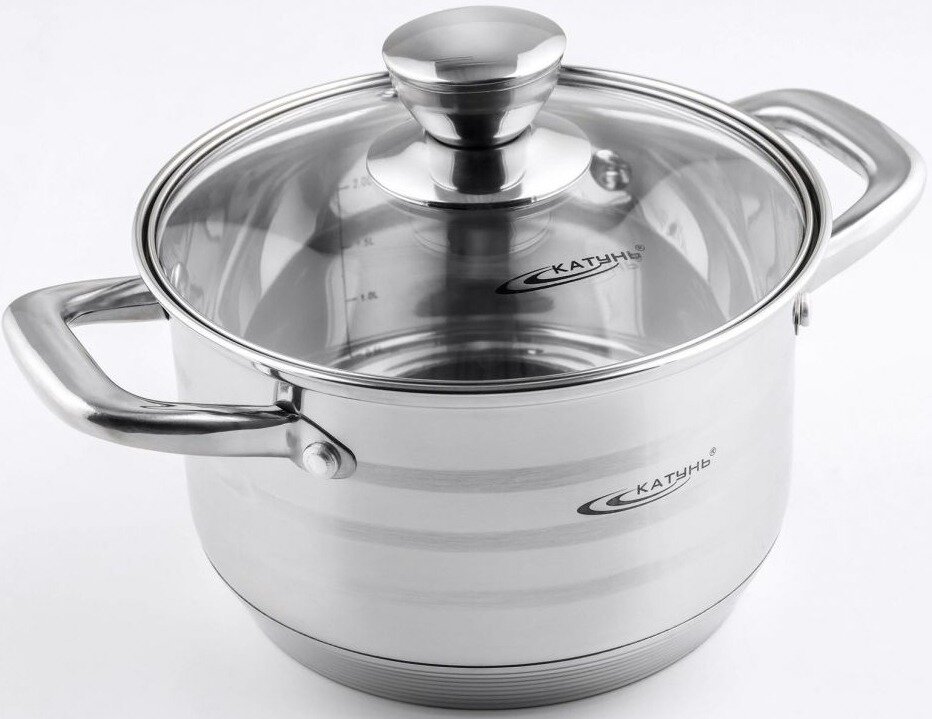 Кастрюля из нержавеющей стали Катунь Элис с крышкой диаметр 18см объем 2.5л / посуда для газовых и электрических плит