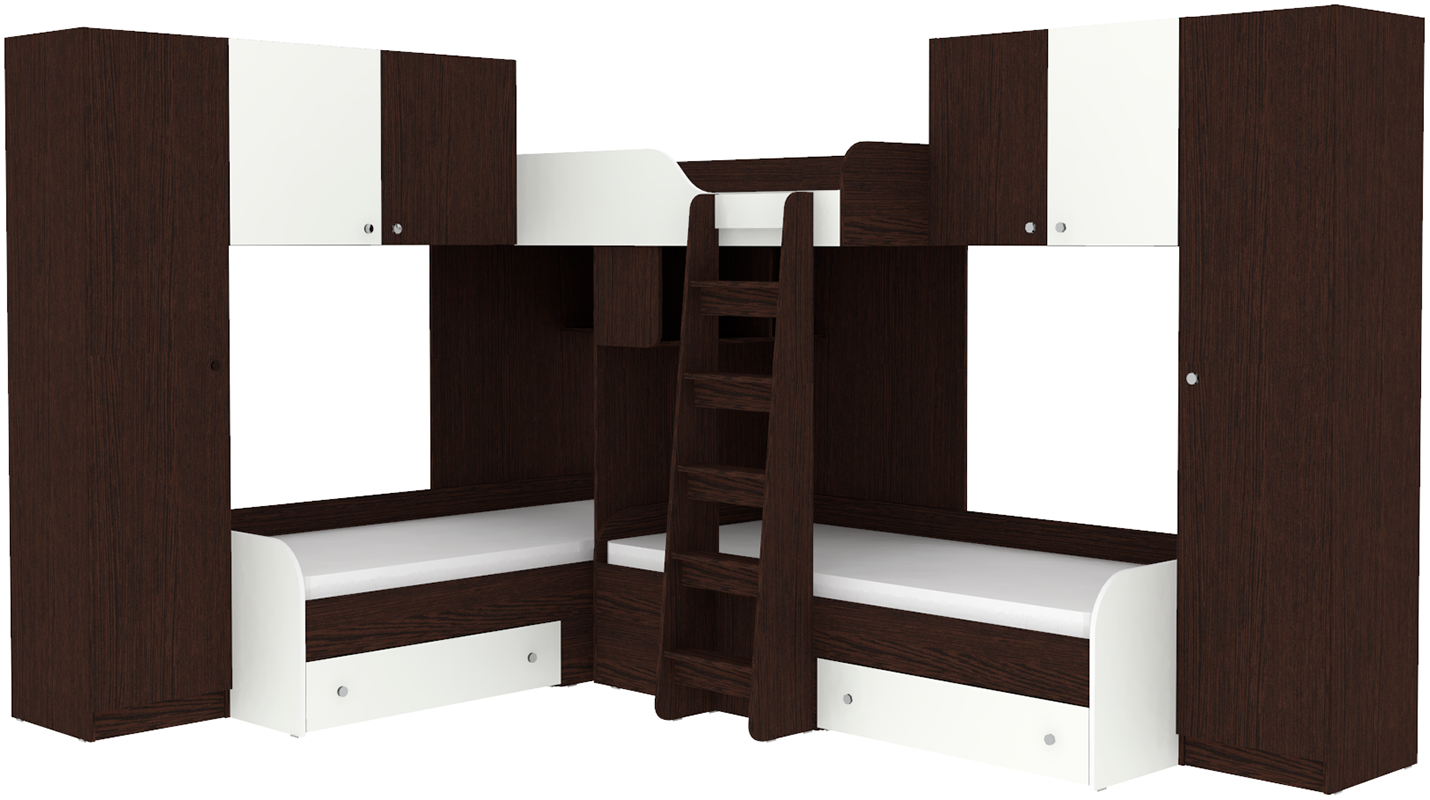 Трехместная кровать Трио 3 Венге Белый