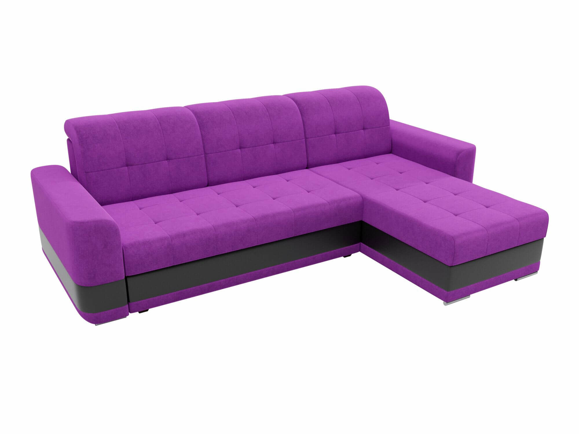 Artum Диван угловой Честер вельвет фиолетовый вставка эко кожа черная правый