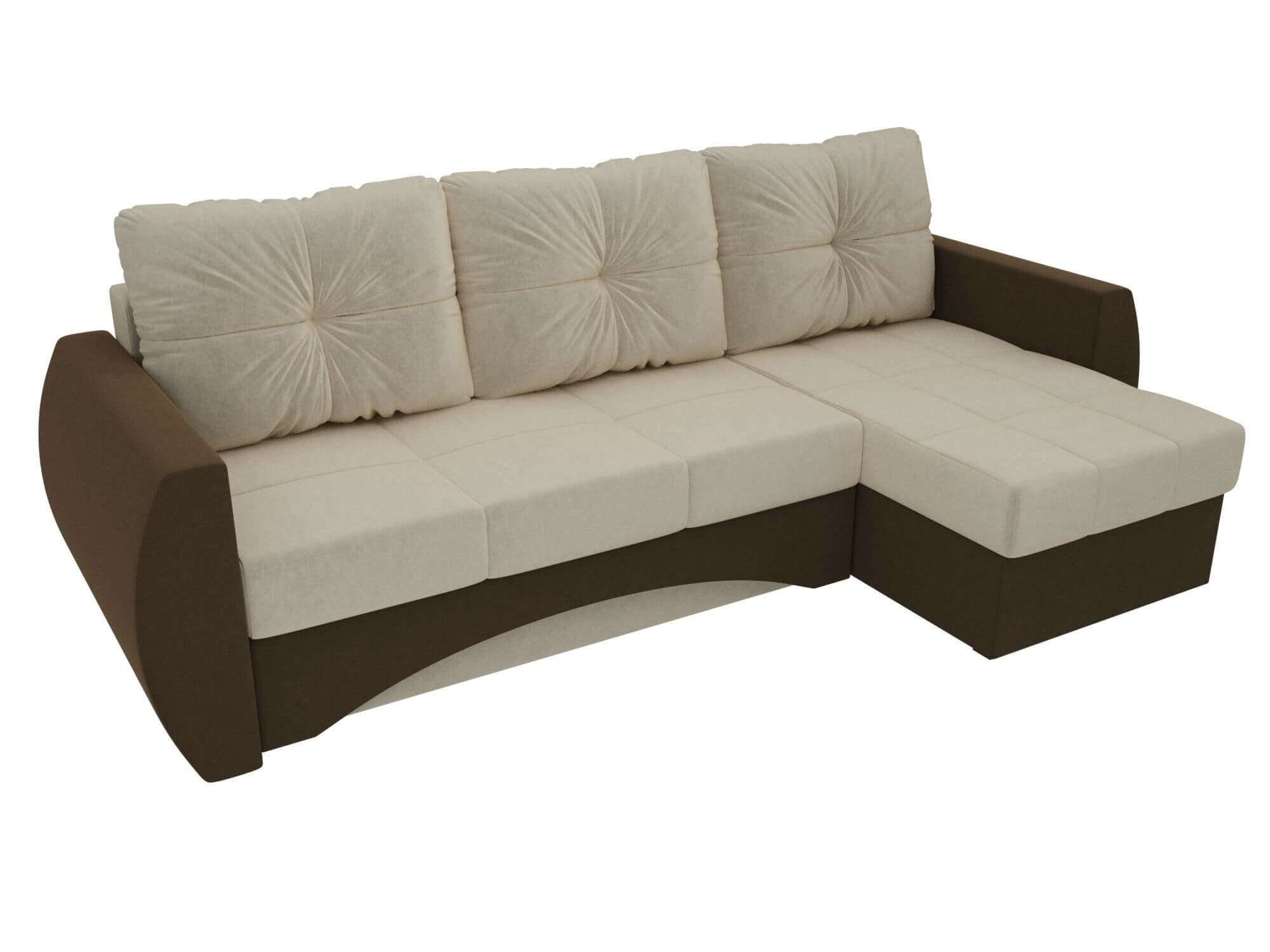 Artum Угловой диван Сатурн микровельвет бежевый коричневый правый