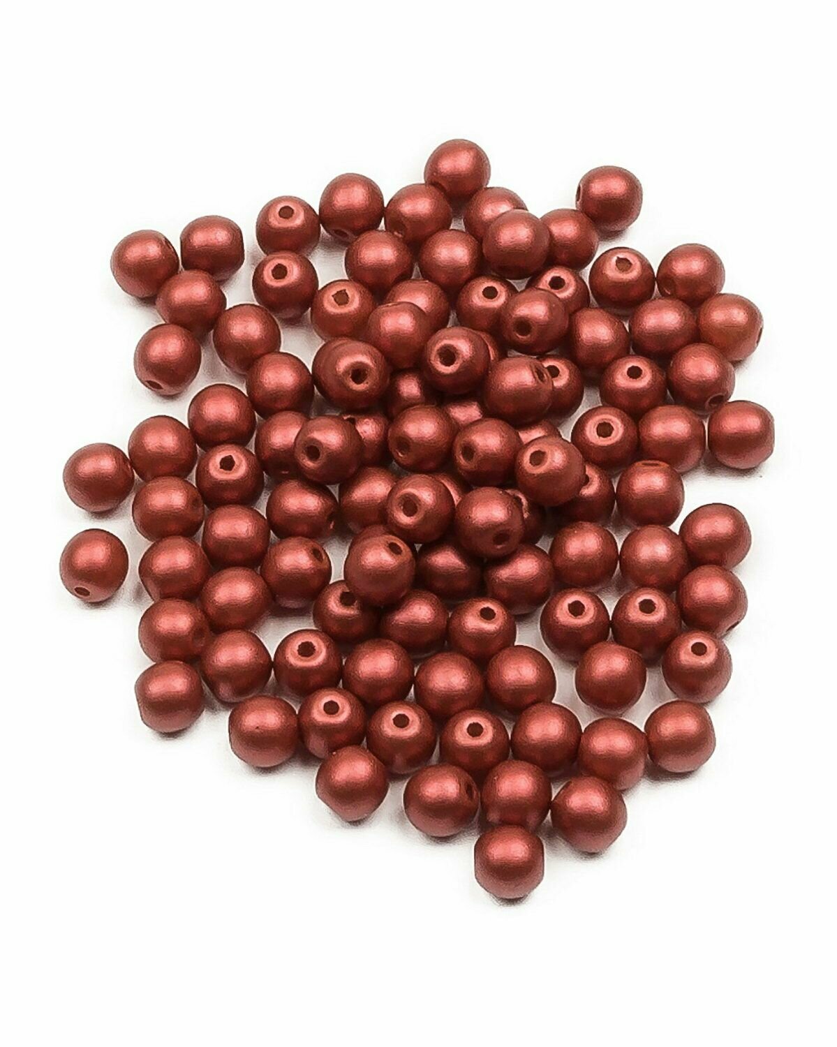 Стеклянные чешские бусины, круглые, Round Beads, 4 мм, цвет Alabaster Metallic Red, 100 шт.