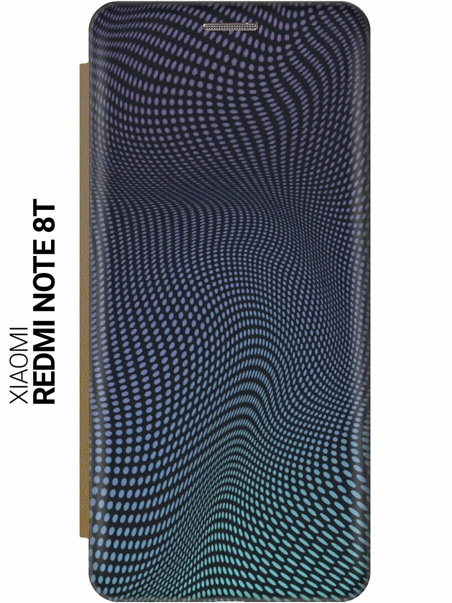 Чехол-книжка на Xiaomi Redmi Note 8T, Сяоми Редми Ноут 8Т c принтом "Изгибы из точек" золотистый