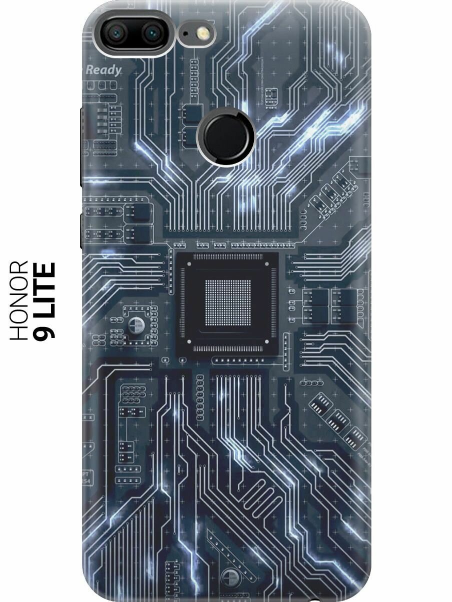 Силиконовый чехол на Honor 9 Lite, Хонор 9 Лайт с принтом "Синяя микросхема"