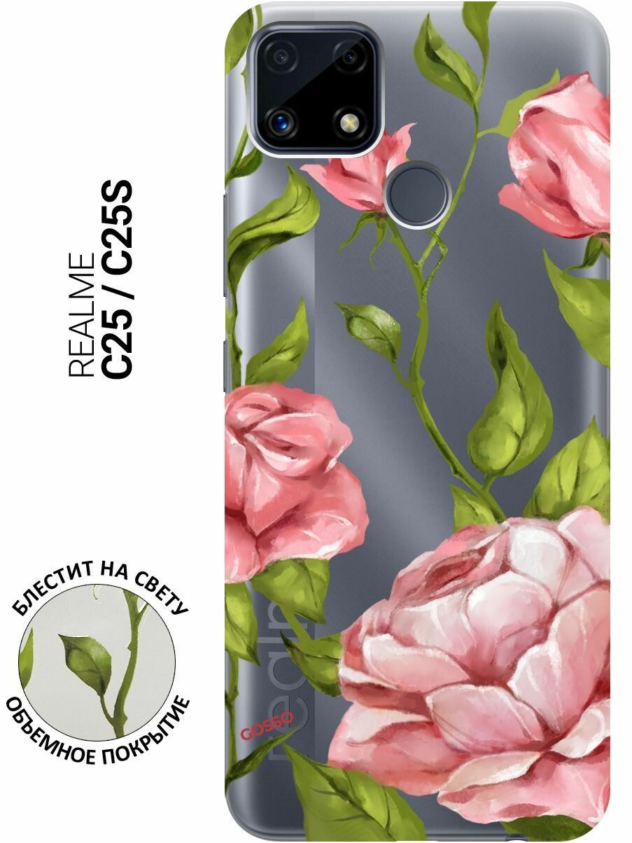 Силиконовый чехол на Realme C25, C25S, Рилми С25, С25с с 3D принтом "Amazing Roses" прозрачный