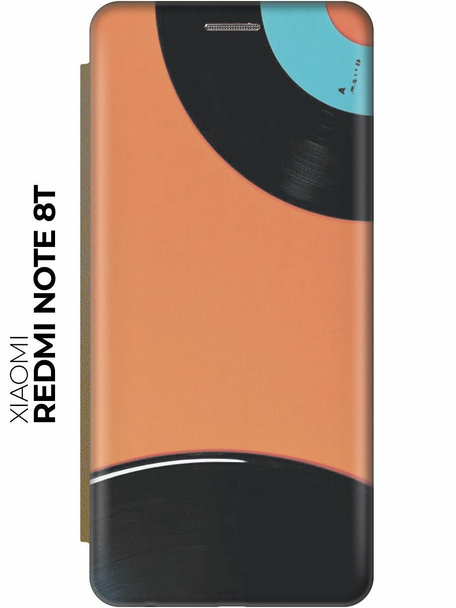 Чехол-книжка Пластинки на оранжевом на Xiaomi Redmi Note 8T / Сяоми Редми Ноут 8Т с эффектом блика золотой