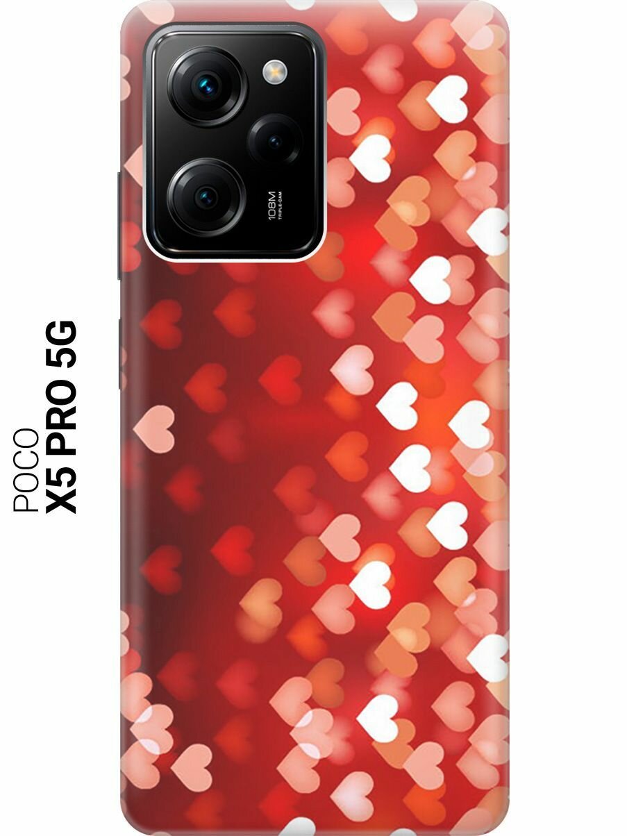 Силиконовый чехол на Xiaomi Poco X5 Pro 5G, Сяоми Поко Х5 Про 5Г с принтом "Бокэ из красных сердечек"