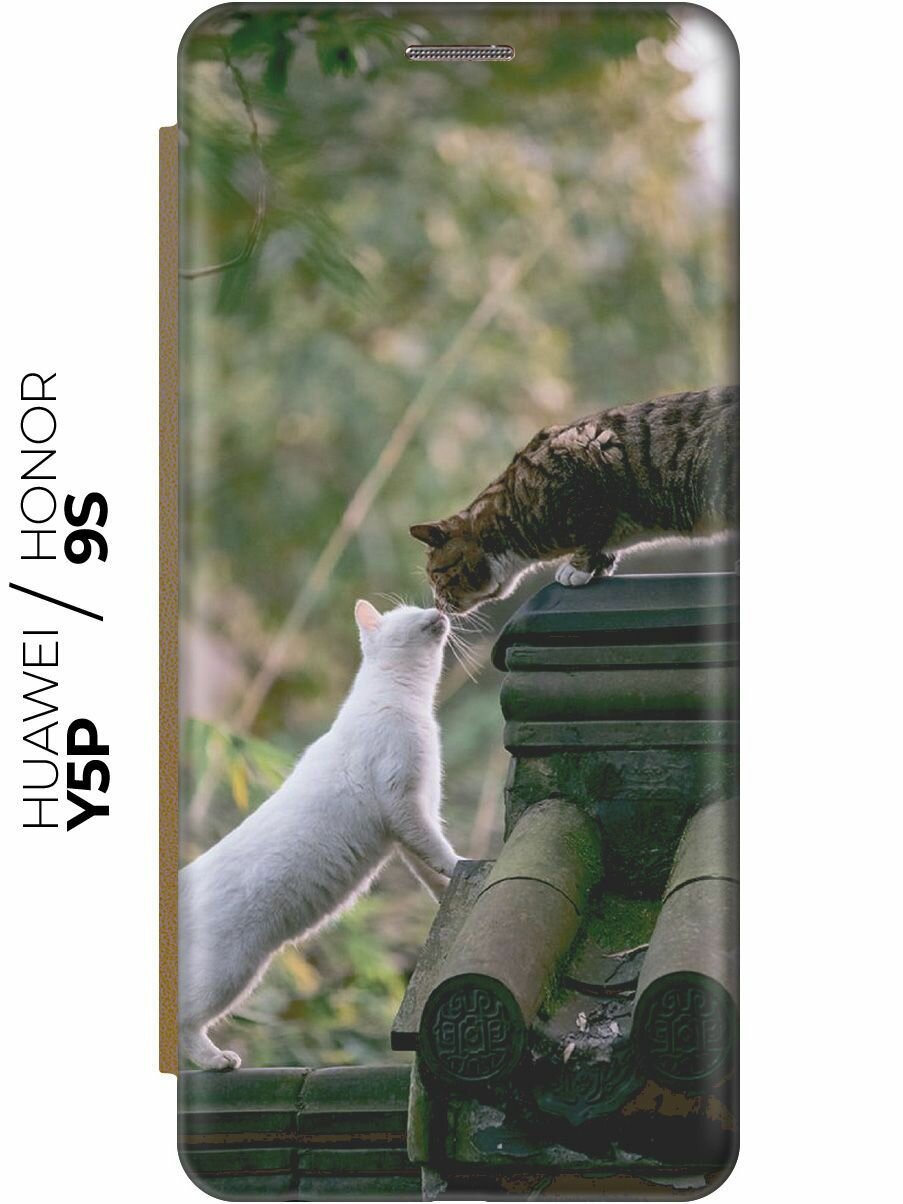 Чехол-книжка Знакомство кошек на Honor 9S / Huawei Y5P / Хуавей У5Р / Хонор 9с золотой
