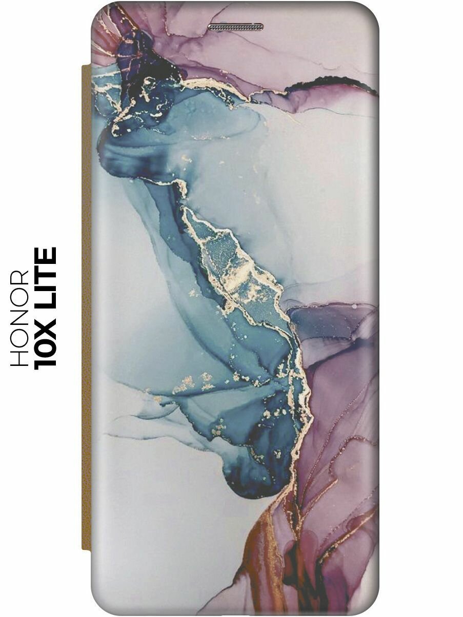 Чехол-книжка Сине-розовый мрамор на Honor 10x Lite / Хонор 10Х Лайт золотой