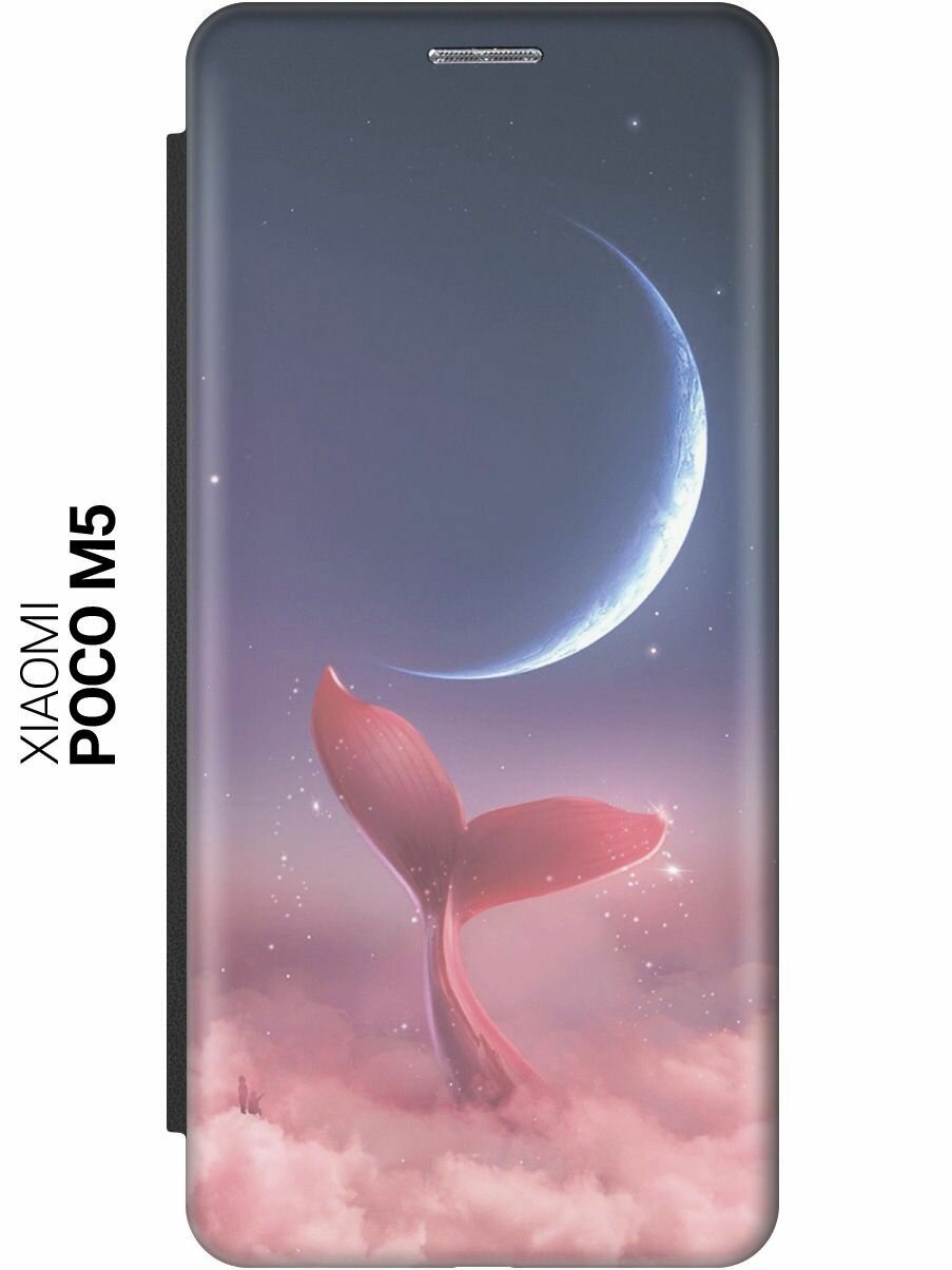 Чехол-книжка на Xiaomi Poco M5, Сяоми Поко М5 c принтом "Небесный кит" черный