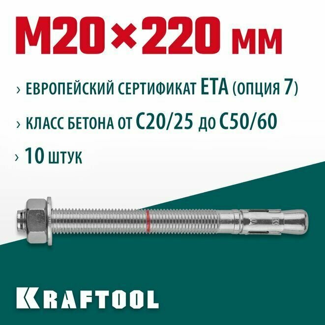 Анкер клиновой 302184-20-220 ETA Опция 7 , М20x220 , 10 шт. KRAFTOOL