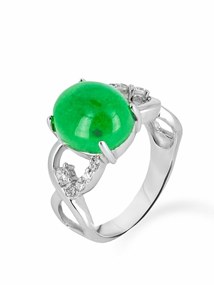 Кольцо, серебро, 925 проба, родирование, жадеит, фианит