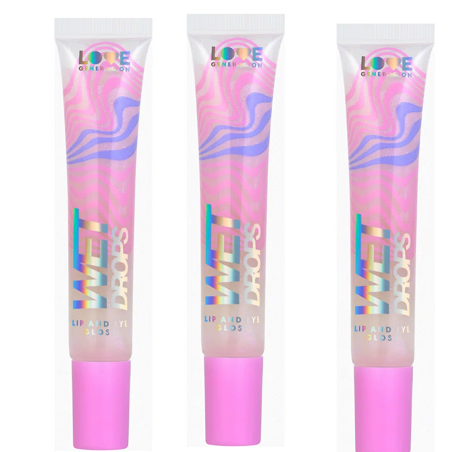 Блеск для глаз и губ Love Generation Wet Drops, тон 02 прозрачный с розовыми сияющими частицами, 12 мл 3 шт