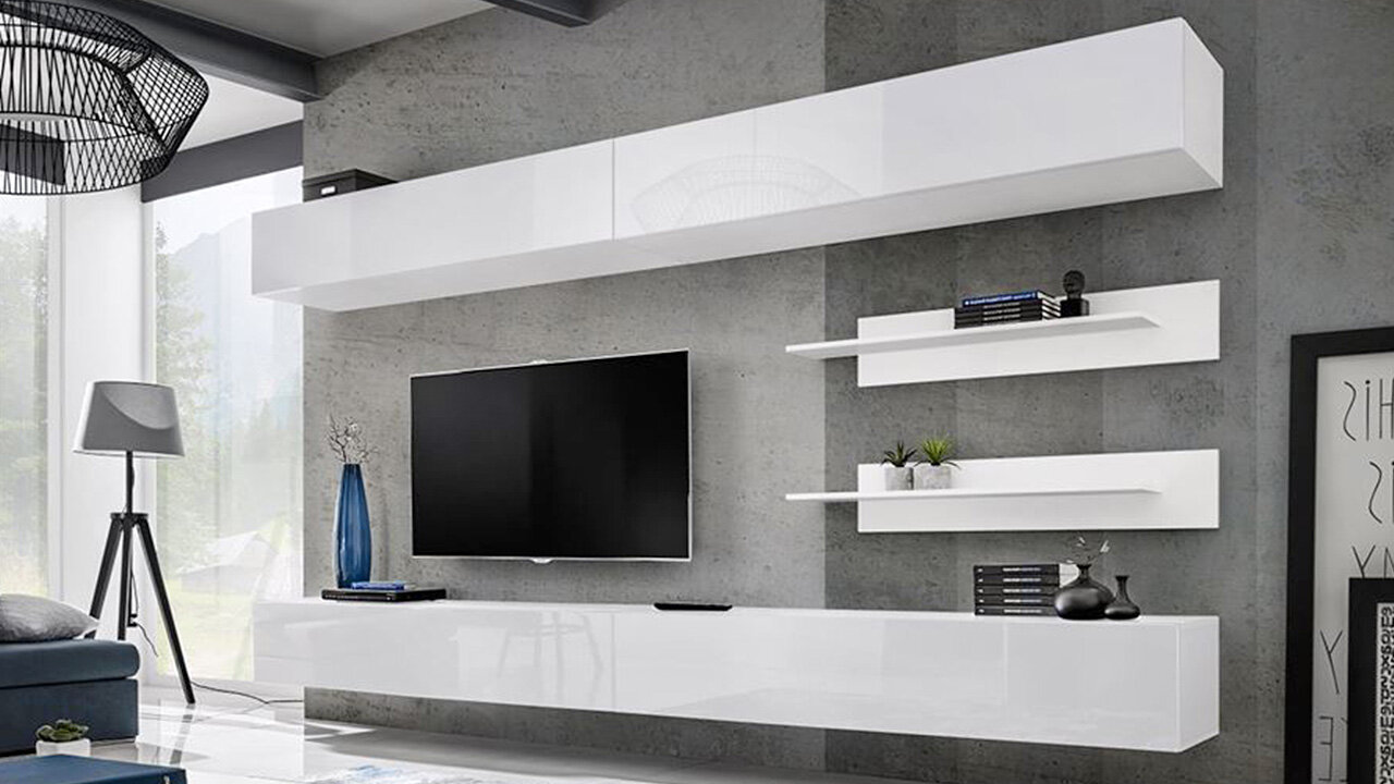 Гостиная 1 МДФ Белый DM635-6 / Белый Фасадный 0101 NEW 320x40x180 см, белый, белый фасадный GOODFORM