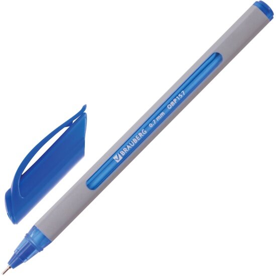 Ручка шариковая Brauberg масляная "Extra Glide Soft Grey", синяя, узел 0,7 мм, линия письма 0,35 мм, 142929