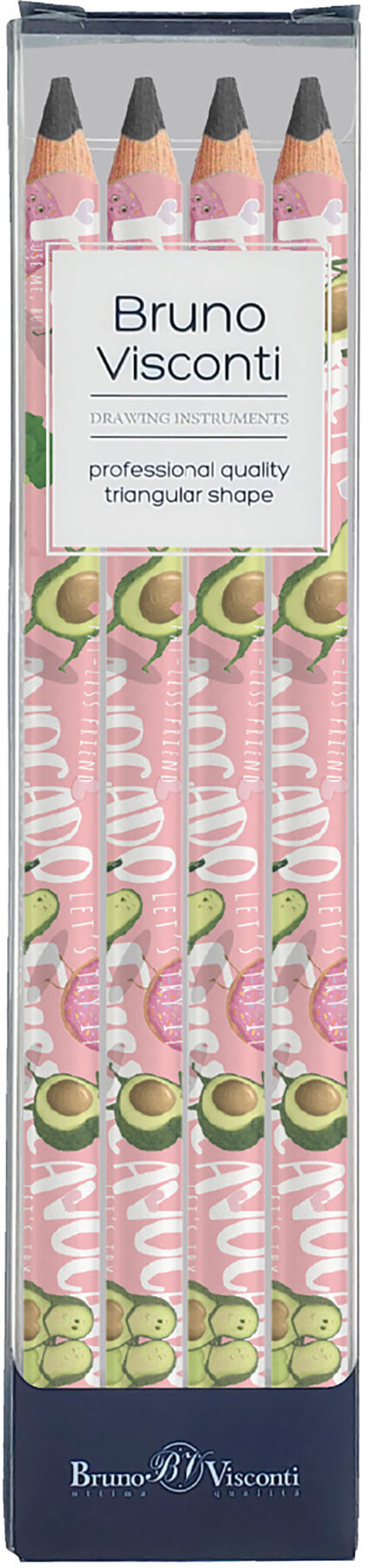Набор чернографитовых карандашей HappyGraphix Jumbo. Авокадо. Модница, 4B, 4 штуки