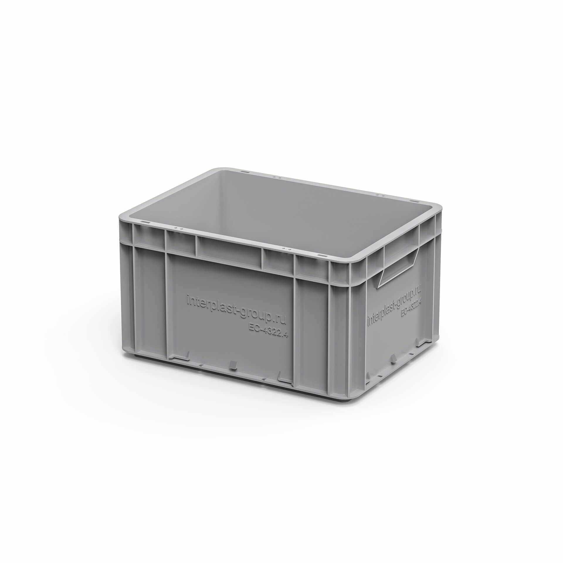 Ящик пластиковый, Евроконтейнер, сплошные стенки, закрытые ручки, усиленное дно, 400х300х220 мм, серый
