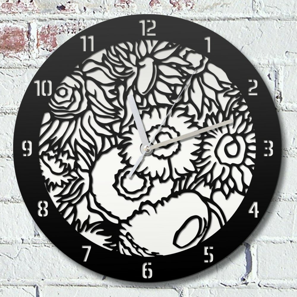 Настенные деревянные бесшумные часы Vincent Van Gogh (Винсент Ван Гог, Подсолнухи, Ваза с цветами, картины, репродукции, великие художники) - 5228