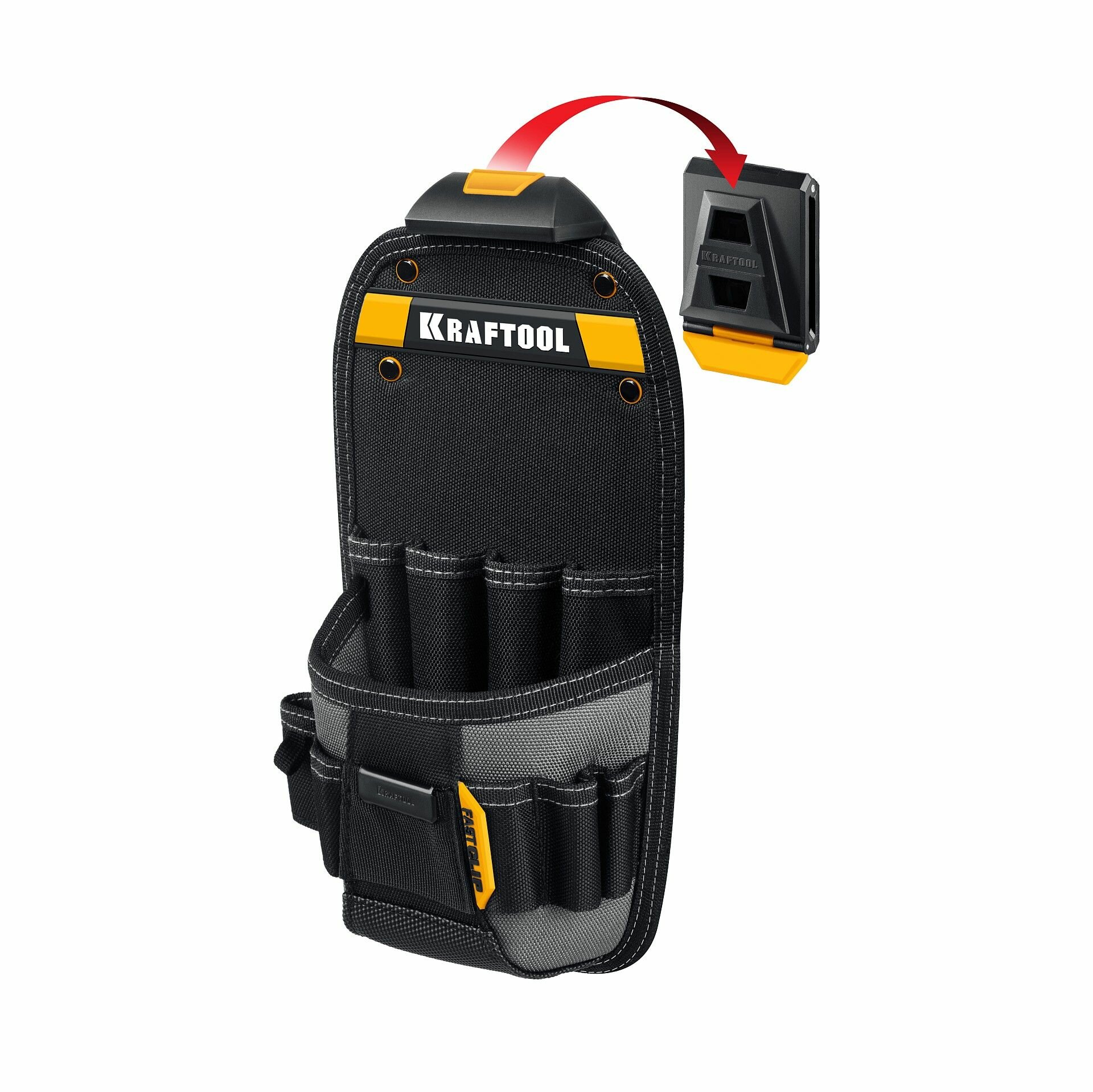 Поясная сумка KRAFTOOL KP-11, 11 карманов и петель, быстросъемное крепление FastClip, 170 х 360 мм 38777