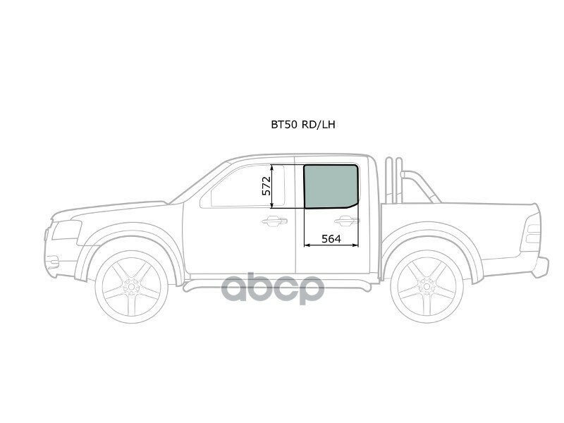 Стекло боковое опускное (Сзади/ Слева/ Цвет зеленый) Mazda BT-50 06-12 XYG арт. BT50 RD/LH