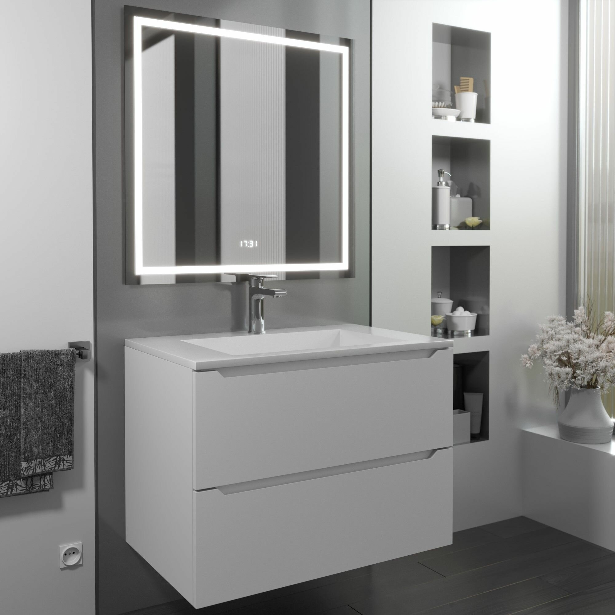 Тумба с раковиной для ванной подвесная Uperwood Tanos-Next 70х45х53 см, белая матовая