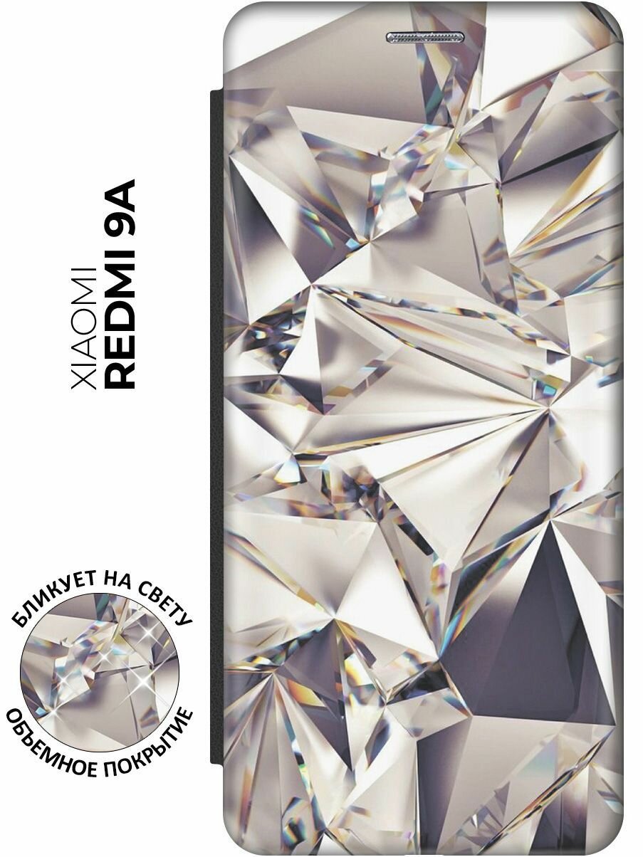 Чехол-книжка Алмазные грани на Xiaomi Redmi 9A / Сяоми Редми 9А c эффектом блика черный