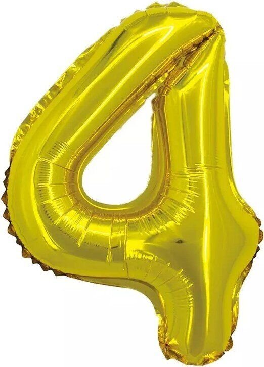 Шар с клапаном (16'/41 см) Мини-цифра, 4, Золото, 1 шт.
